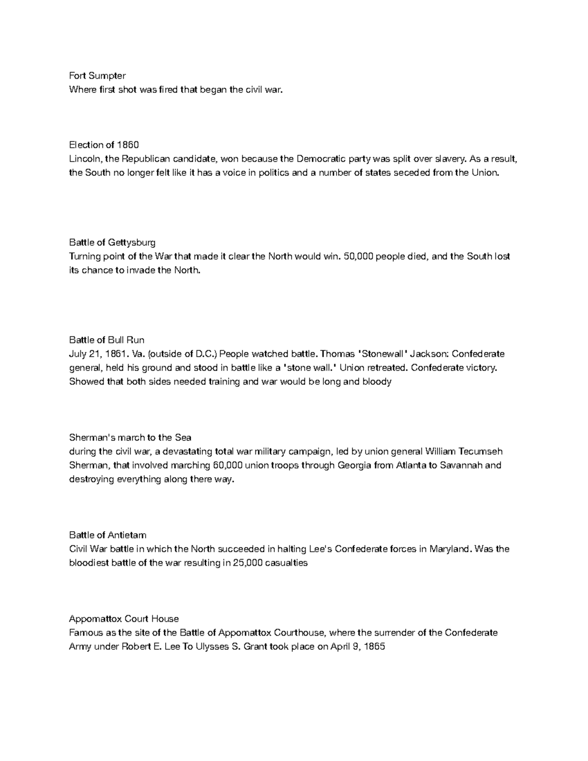 Civil war terms - Fort Sumpter Where first shot was fired that began ...