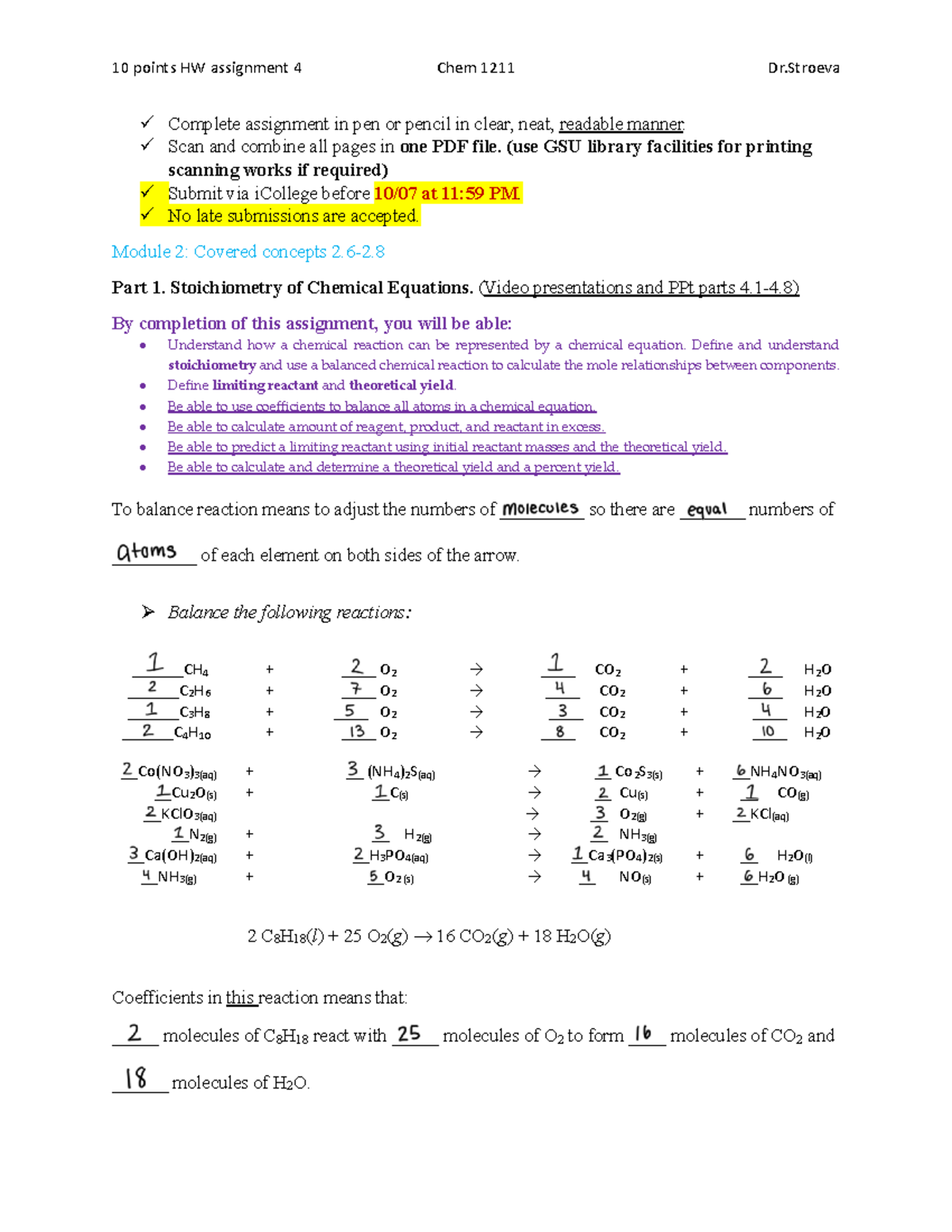 HW ' 4 Stoichiometry. Reactions in solutions - Complete assignment in ...