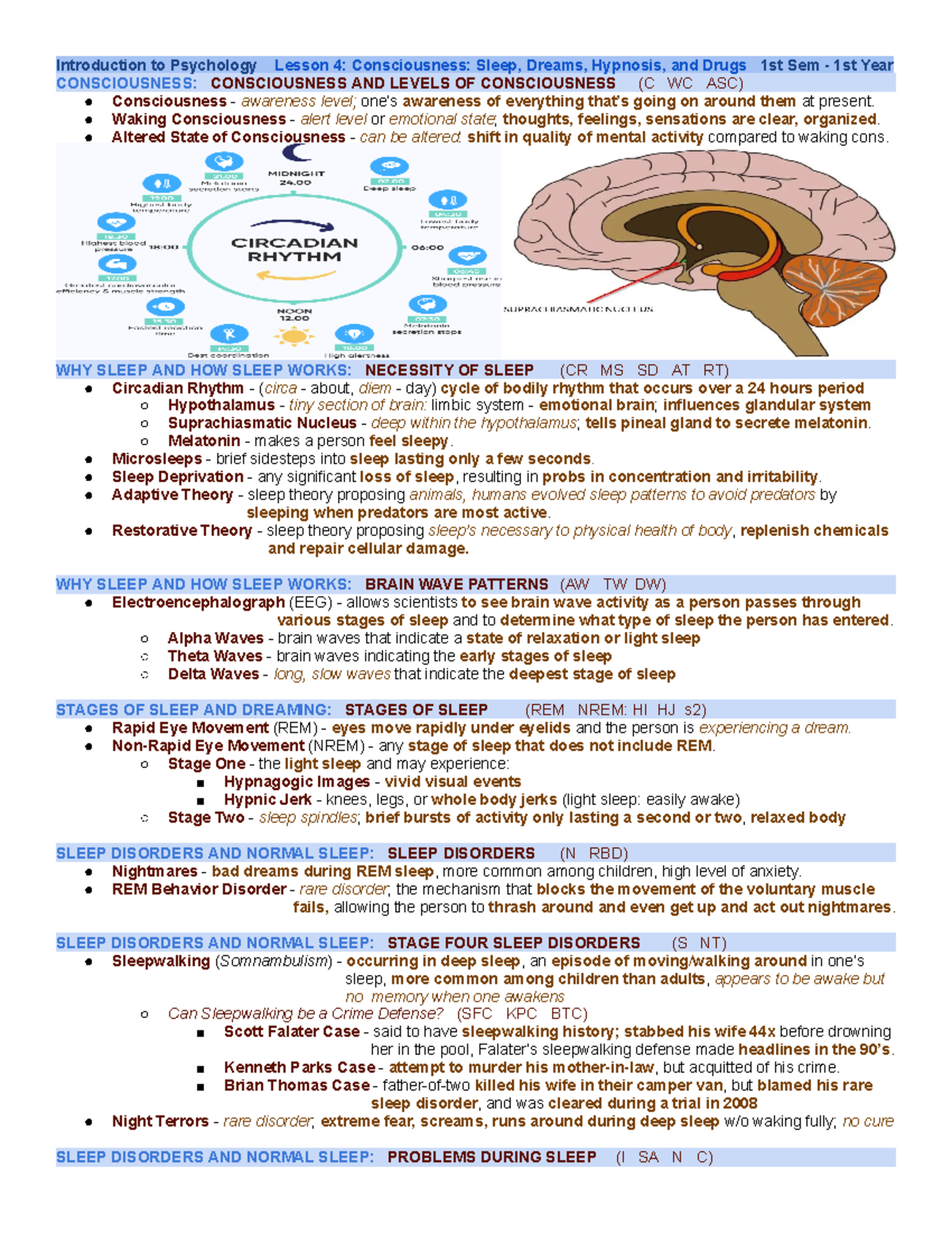 Psych 111 Lesson 4-Consciousness Sleep, Dreams, Hypnosis, and Drugs ...