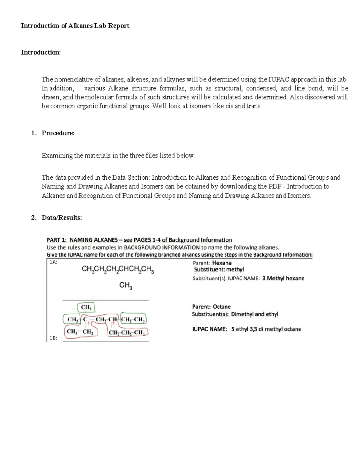 Lab1 - This is the lab 1. - Introduction of Alkanes Lab Report ...