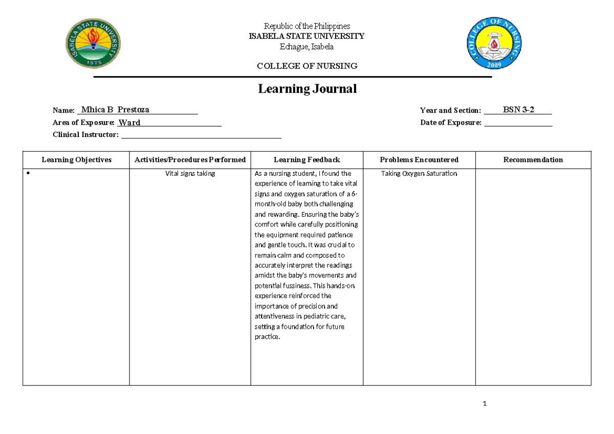 learning feedback - 1 Republic of the Philippines ISABELA STATE UNIVERSITY Echague, Isabela ...