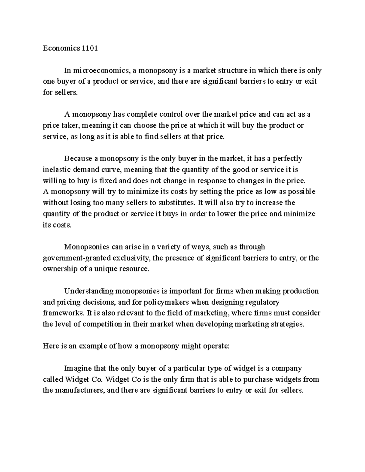 Monopsony in Microeconomics - Economics 1101 In microeconomics, a ...