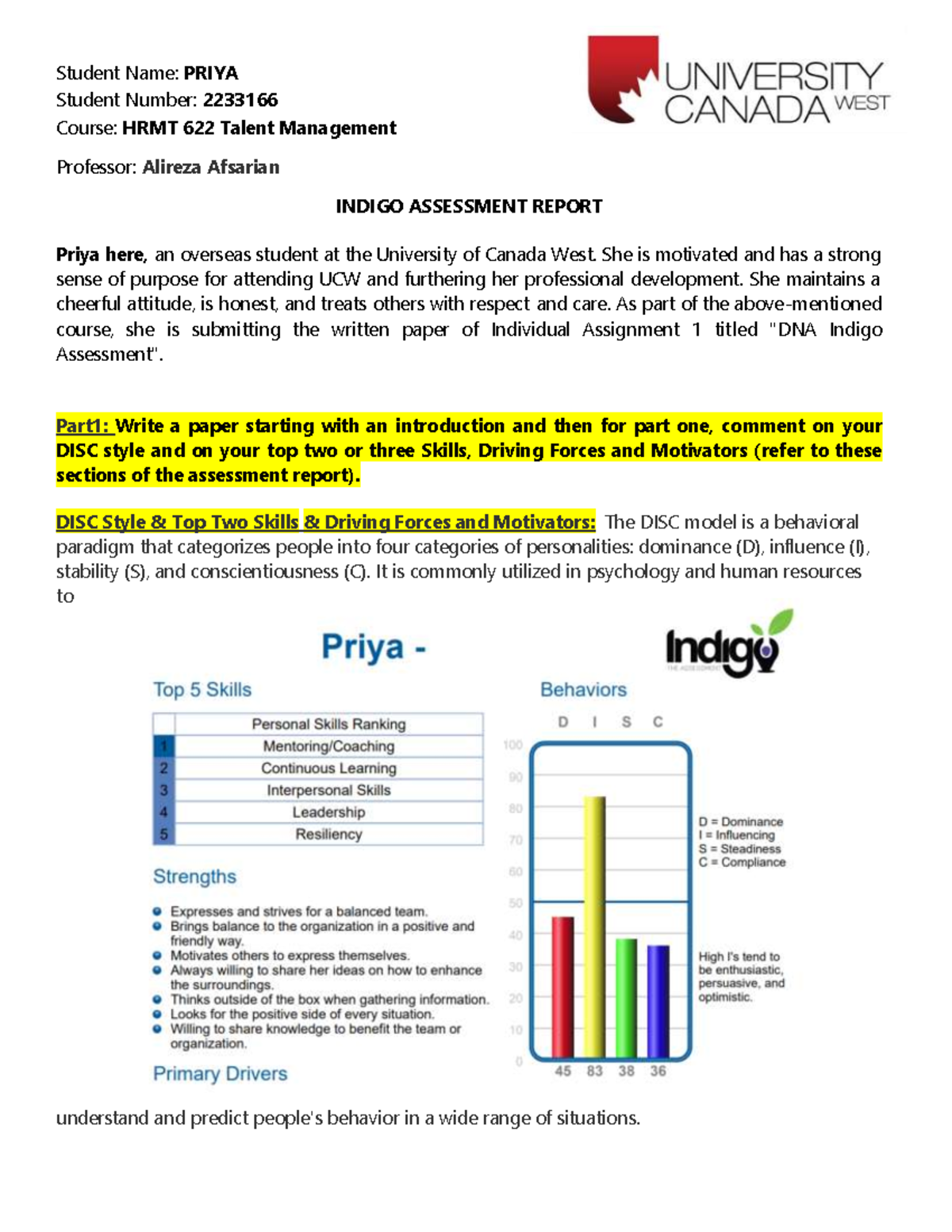 Indigo Assessment - 1 - HRMT - HRMT 622 - UCW - Studocu