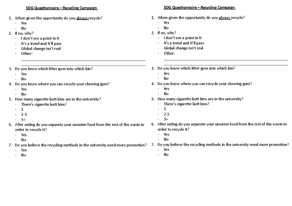 SDG Questionnaire - Studocu