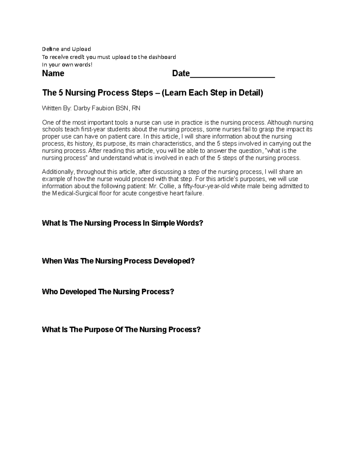 Nursingprocessassignment 1-220912-152706 - Define and Upload To receive ...