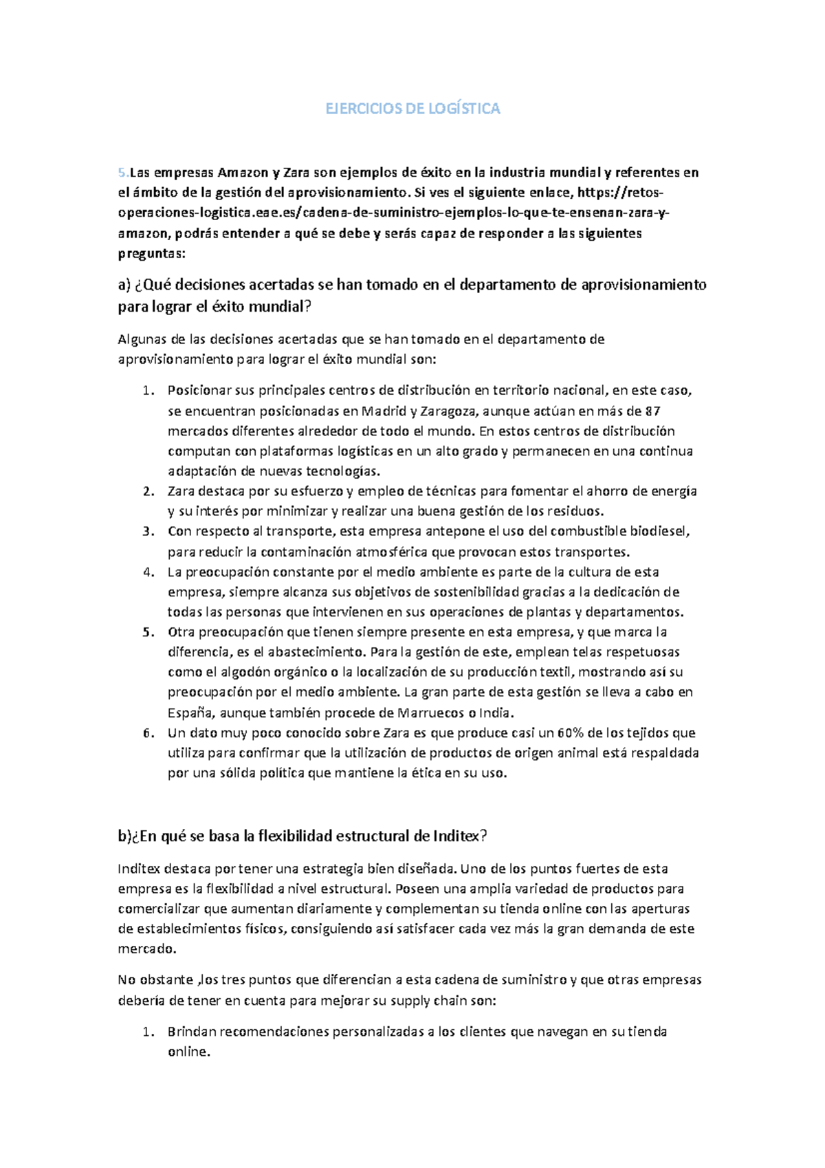 Logística WORD - stj - EJERCICIOS DE LOGÍSTICA 5 empresas Amazon y Zara ...