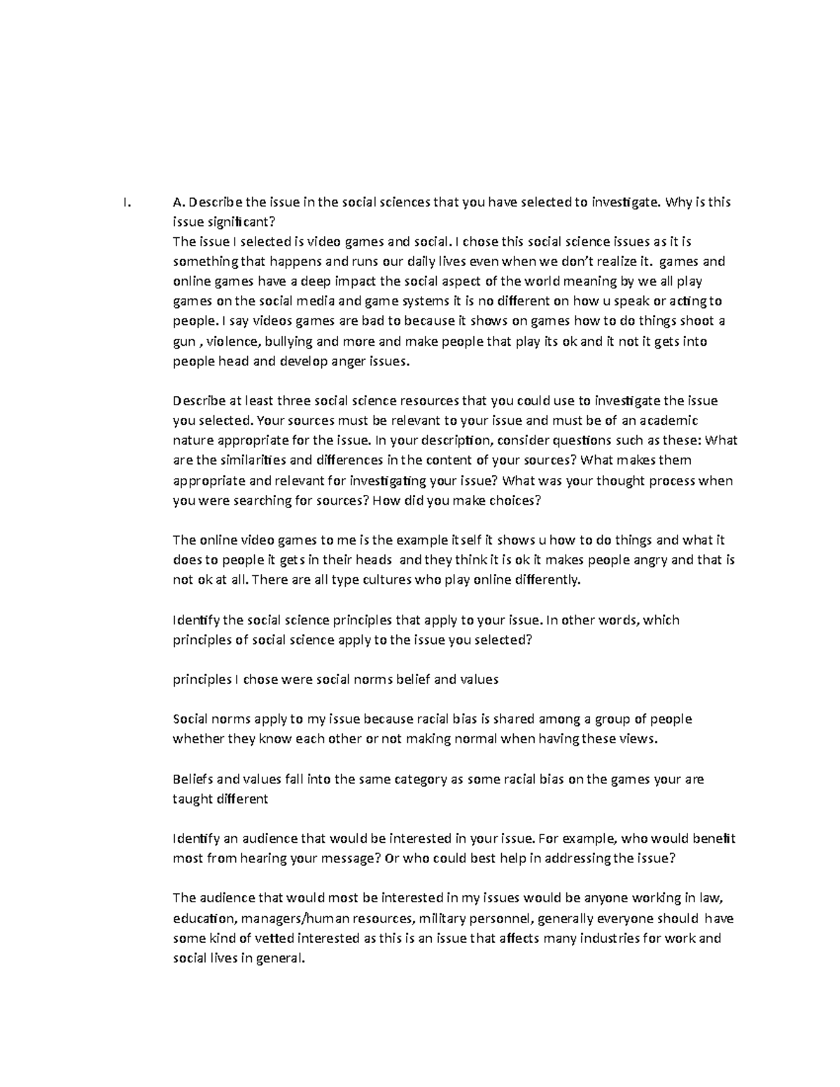 2-3 Module Two Short Response - I. A. Describe the issue in the social ...