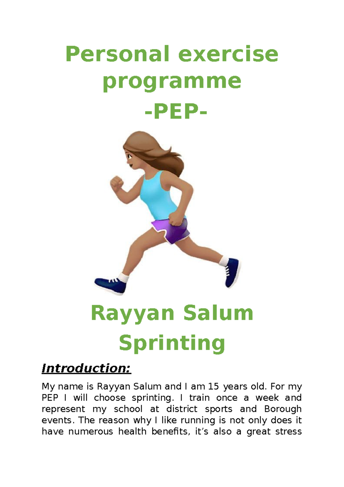Personal exercise programme - Personal exercise programme -PEP- Rayyan ...