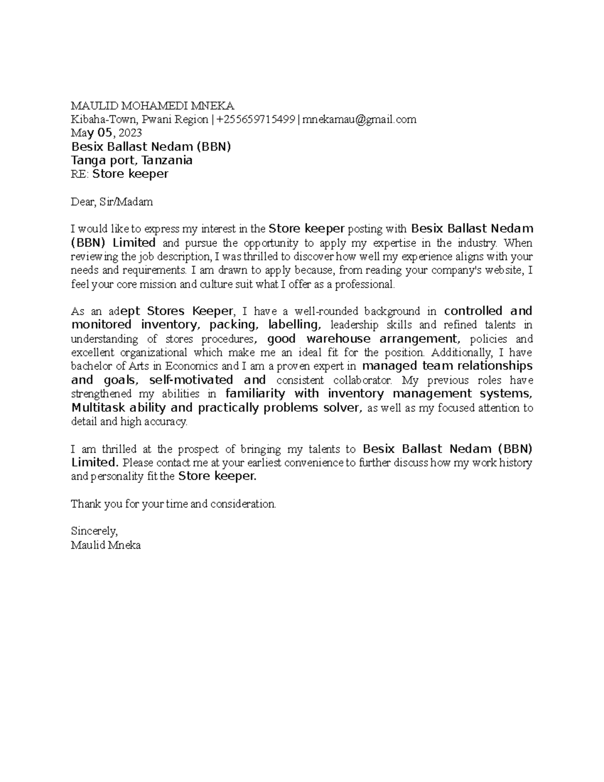 My Letter - Ambilikile - MAULID MOHAMEDI MNEKA Kibaha-Town, Pwani ...