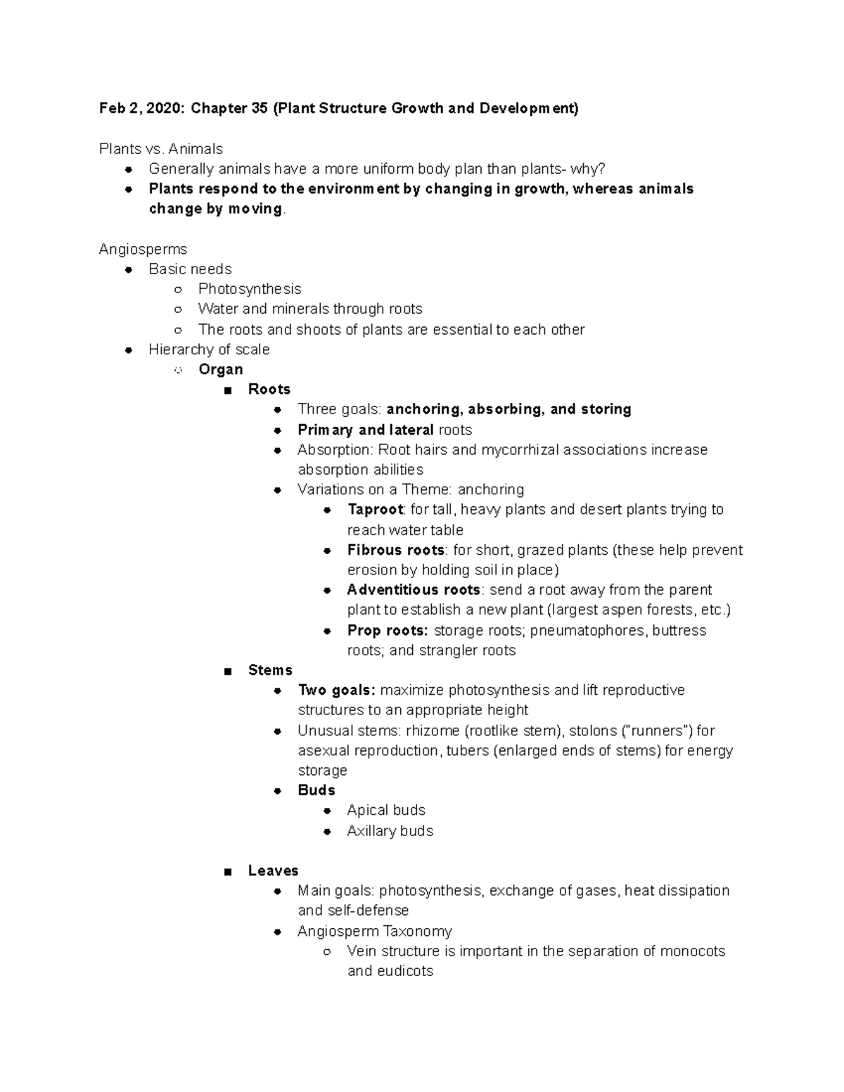 Ch 35 Summary of Campbell's Biology 11th - Feb 2, 2020: Chapter 35 ...