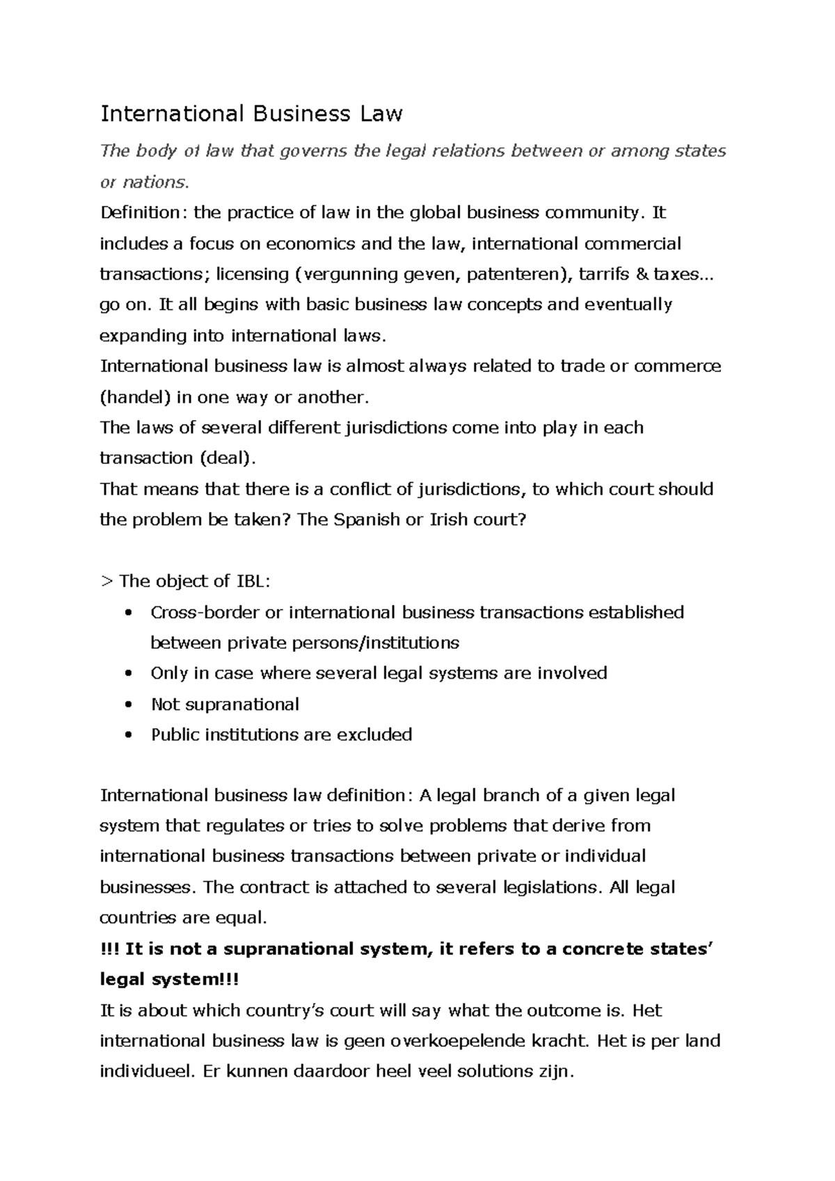 SV International Business Law - International Business Law The body of ...