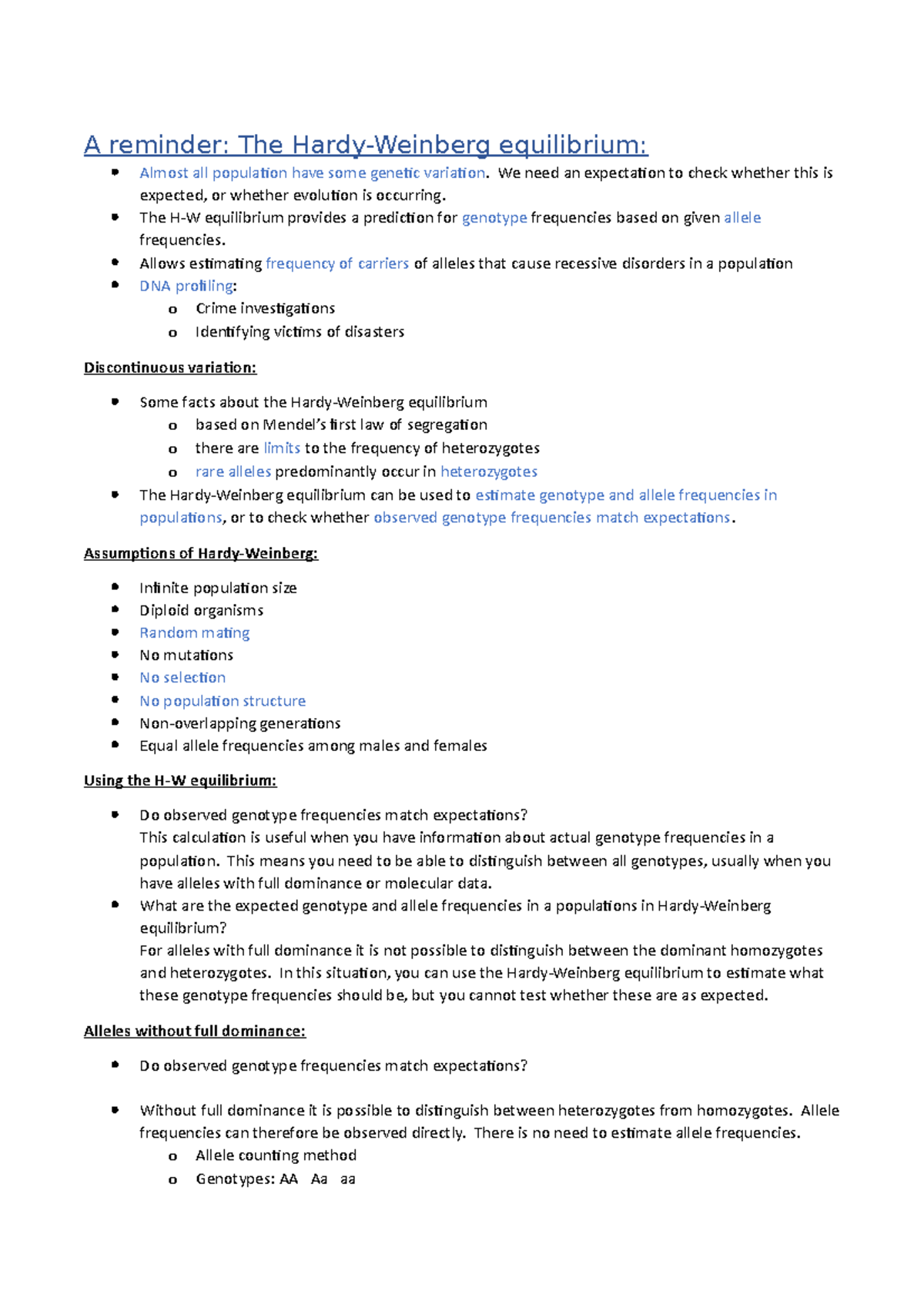 Hardy-Weinberg revision and intro to quantitative genetics - A reminder ...