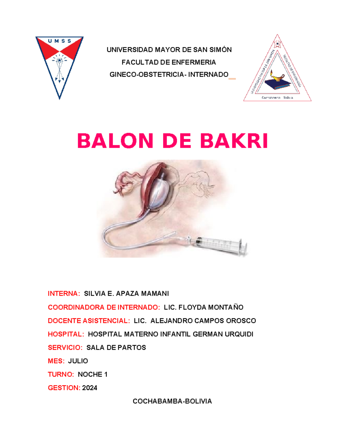 Balon de backi - resumen - BALON DE BAKRI INTERNA: SILVIA E. APAZA ...