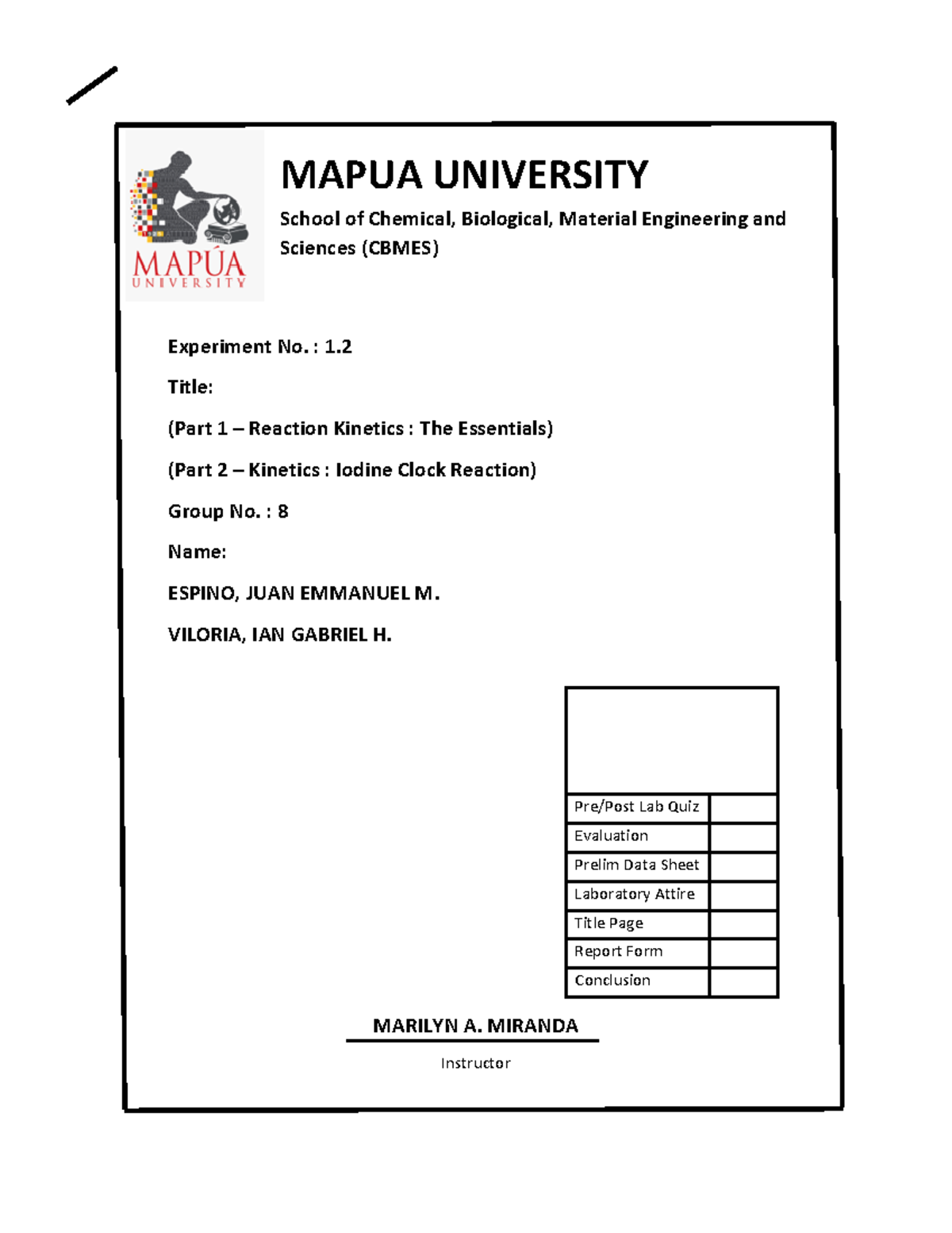 CM011L Final Report Exercise 1.2 (1&2) - MAPUA UNIVERSITY School of ...