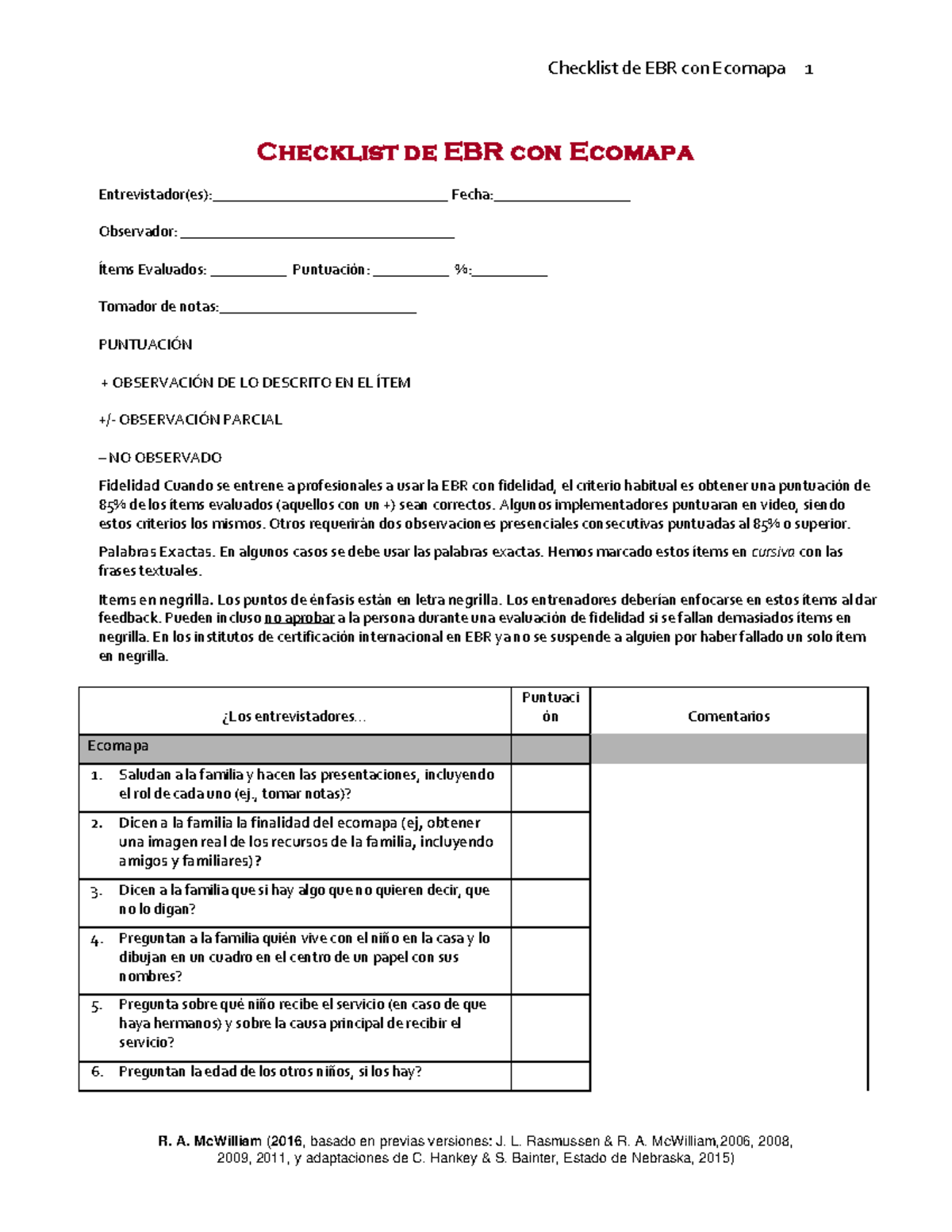 Rbi checklist with ecomap spanish - R. A. McWilliam ( 2016 , basado en ...