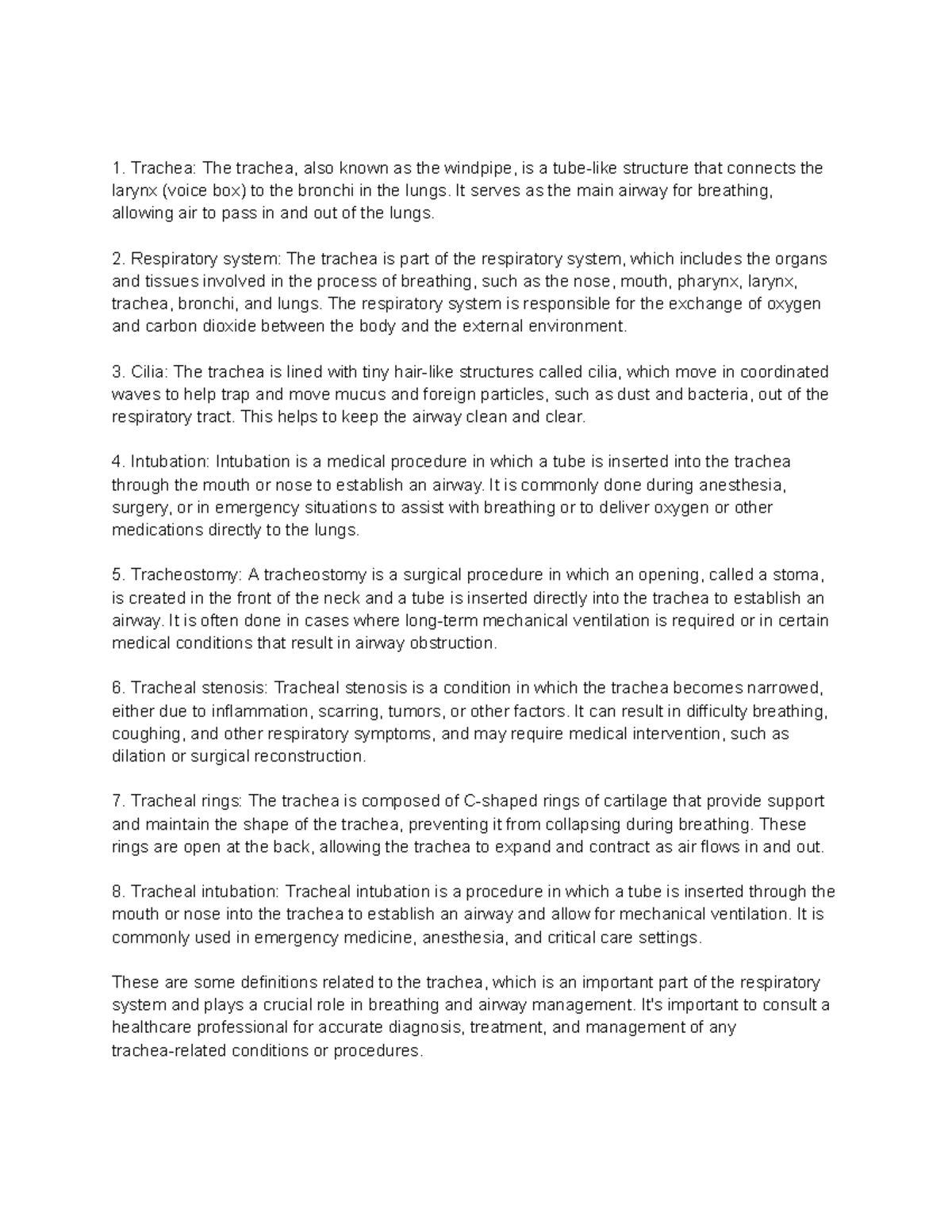 Trachea - NOTES - Trachea: The trachea, also known as the windpipe, is ...