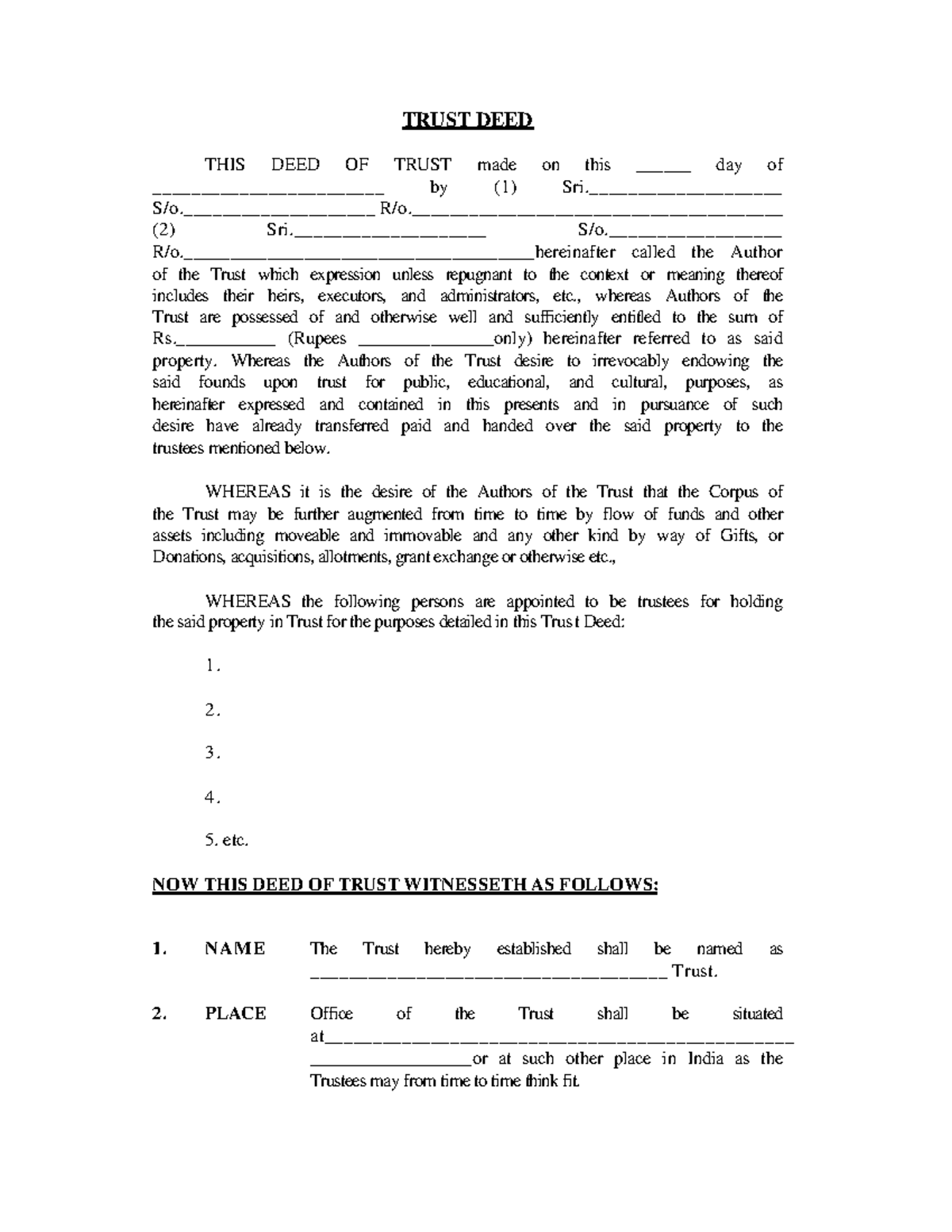 Trust Deed - TRUST DEED THIS DEED OF TRUST made on this ______ day of