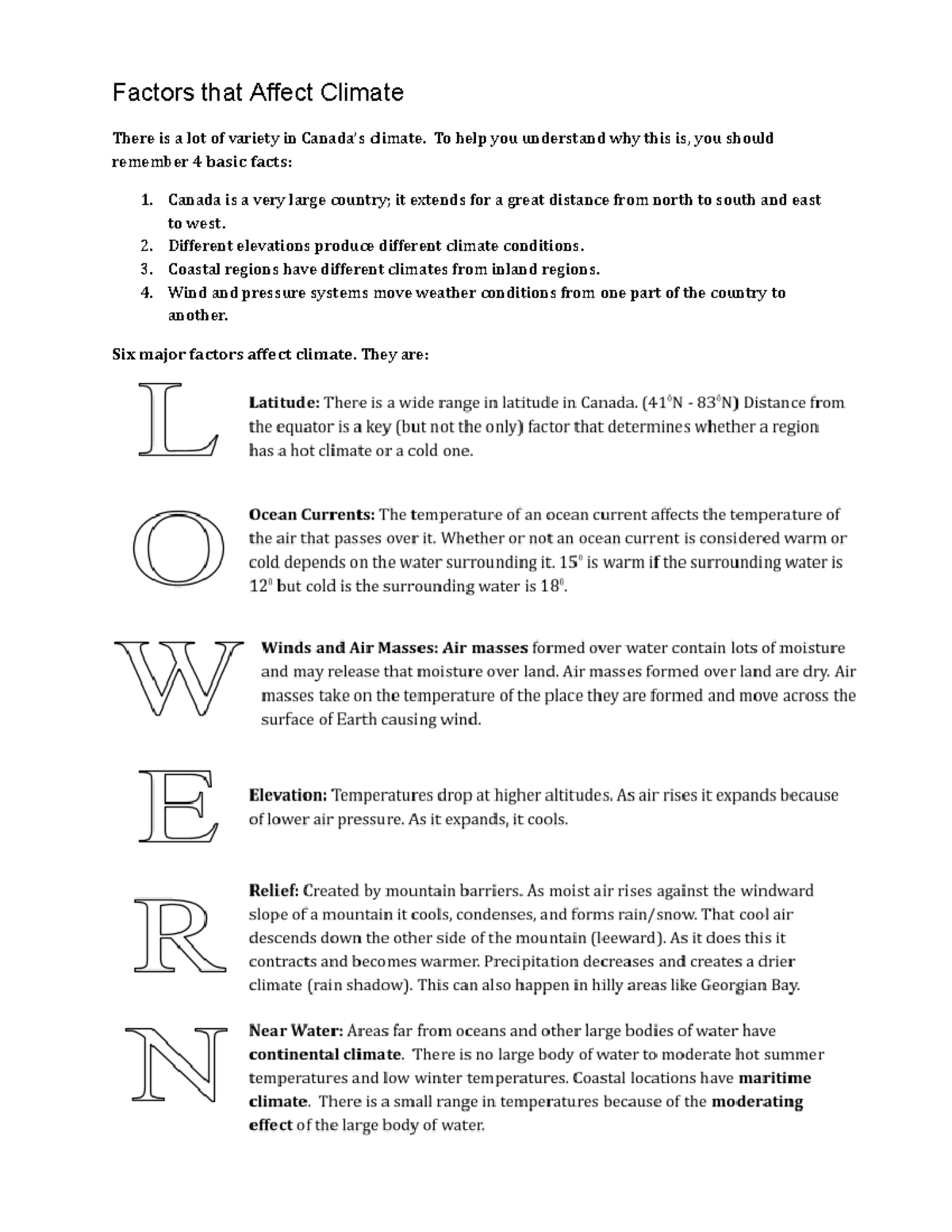 3 13 1 handout factors that affect climate - Factors that Affect ...