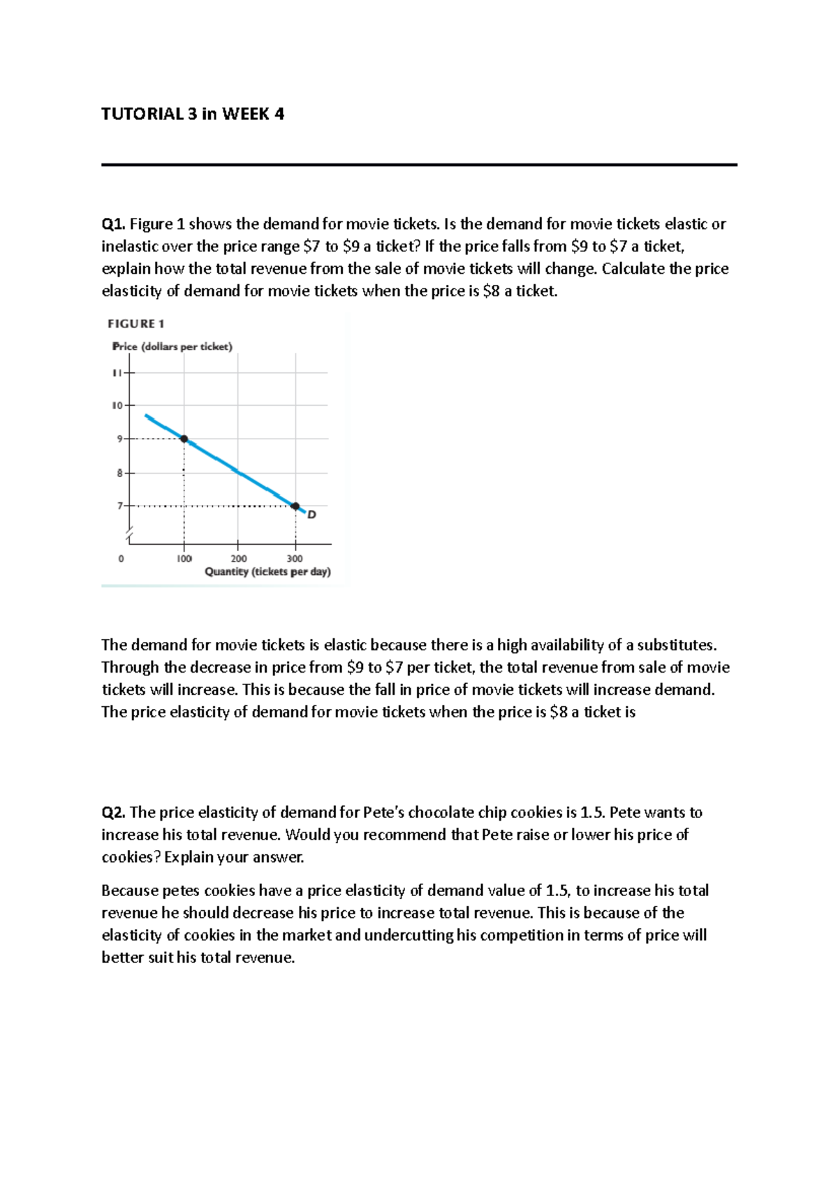 Tutorial 3 in WEEK 4 - TUTORIAL 3 in WEEK 4 Q1. Figure 1 shows the demand for movie tickets. Is ...