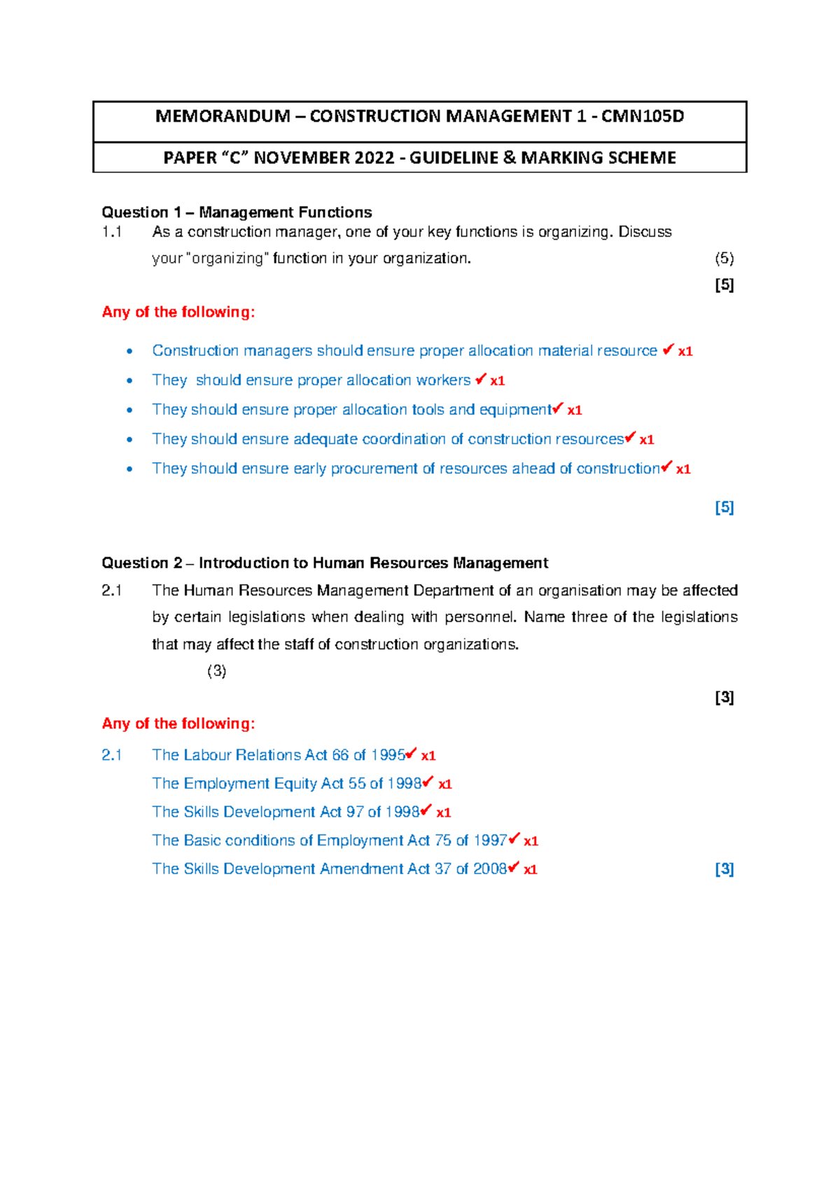 Memorandum Paper C - MEMORANDUM – CONSTRUCTION MANAGEMENT 1 - CMN105D ...