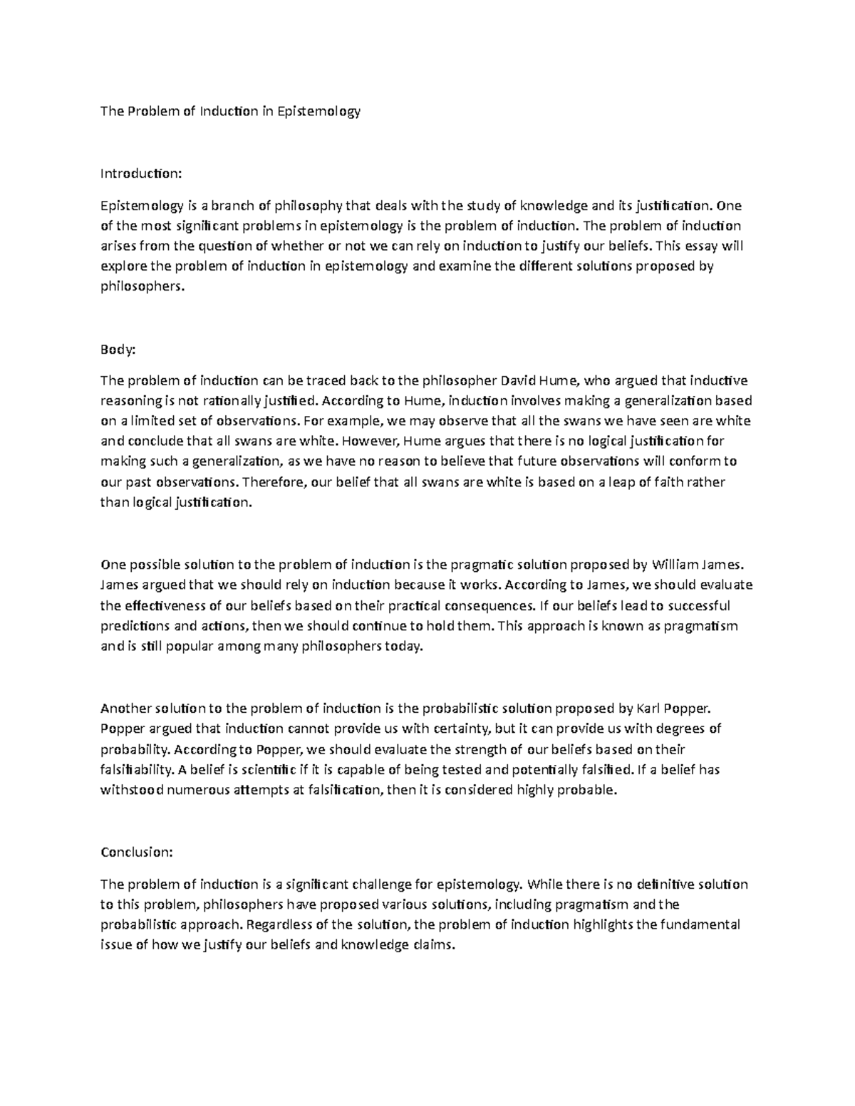 The Problem of Induction in Epistemology - The Problem of Induction in ...