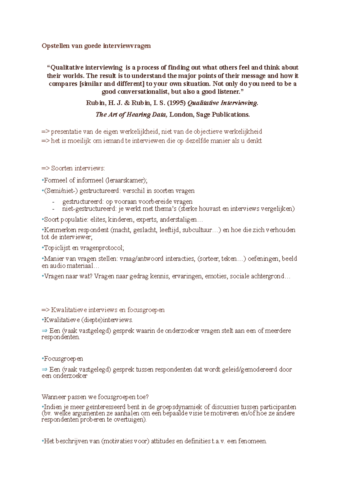 LES 4 opstellen van goede interviewvragen + toepassingsles Toepa ...