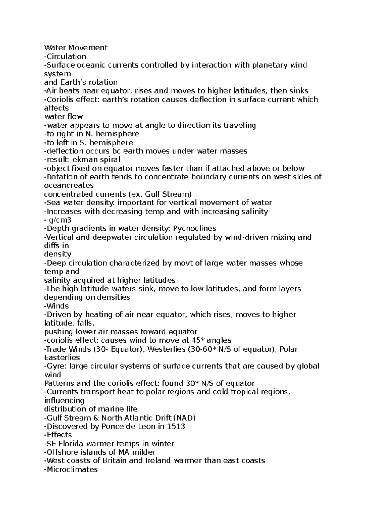 Water Movement - Lecture notes 3 - Water Movement -Circulation -Surface ...