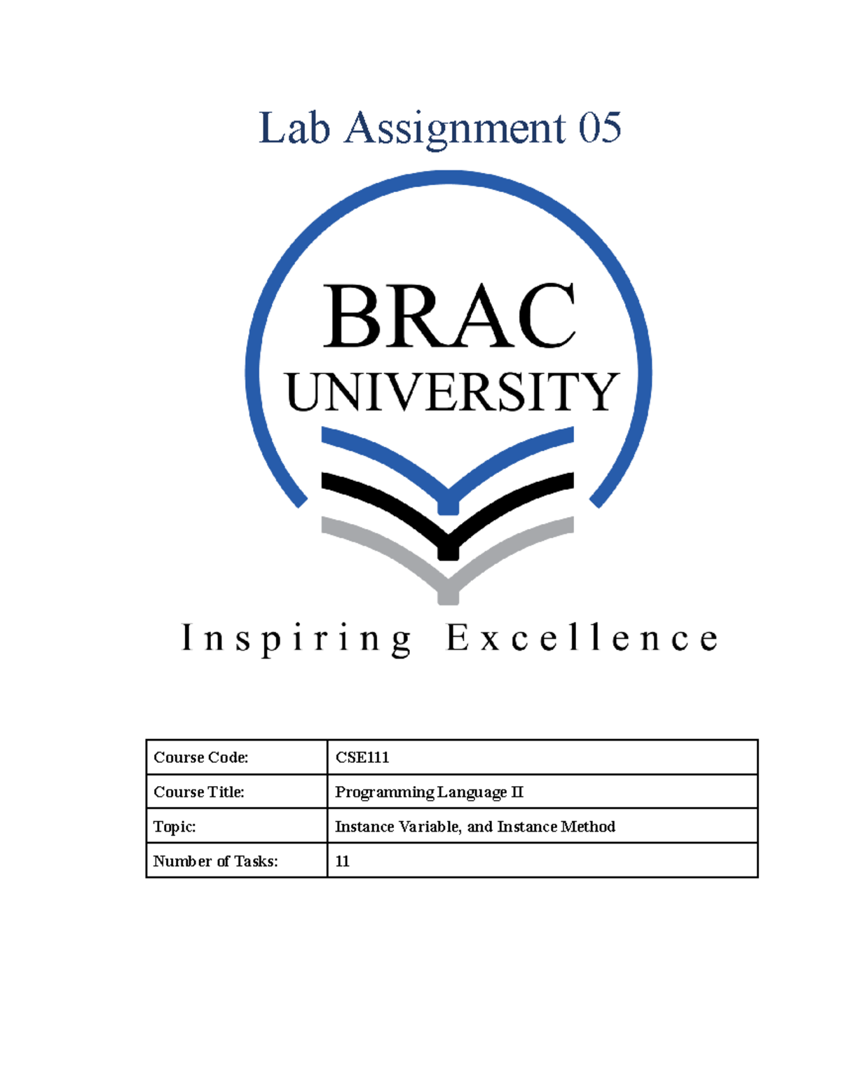 CSE111 Lab Assignment 5 - Summer'24 - Lab Assignment 05 Course Code: CSE Course Title ...