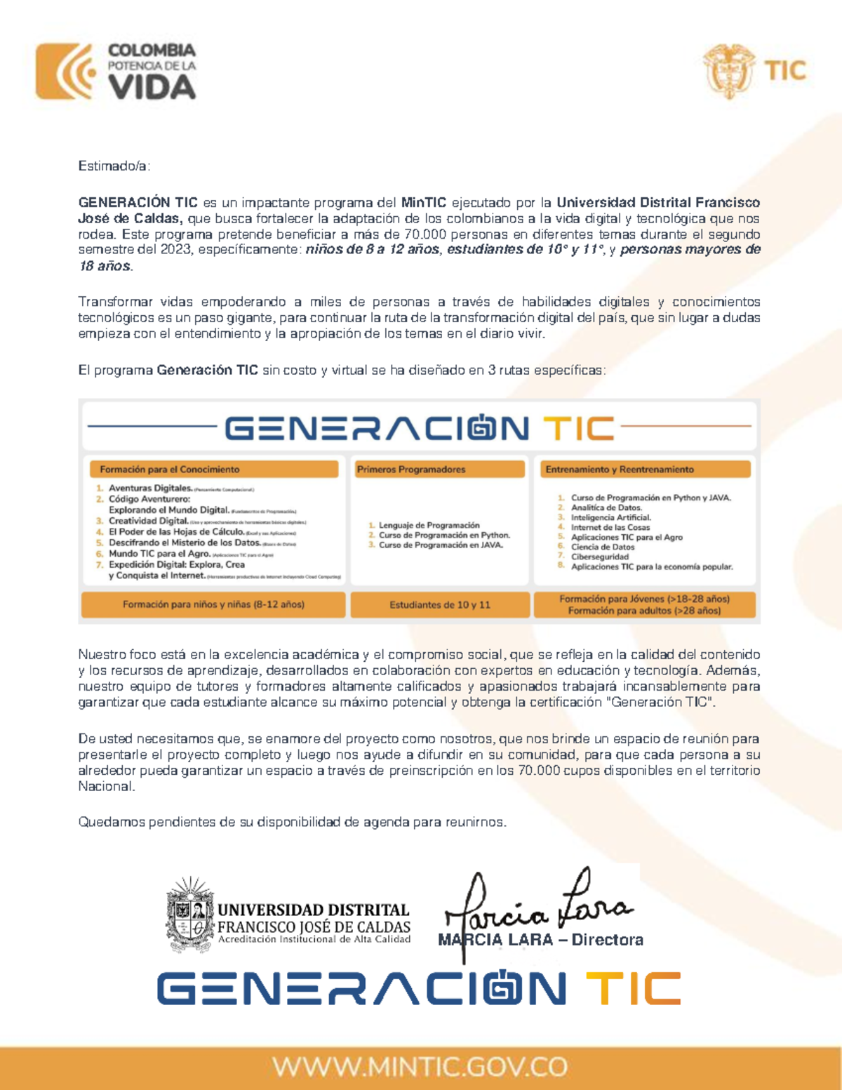 Carta presentación Generacion TIC-1 - Estimado/a: GENERACIÓN TIC es un ...