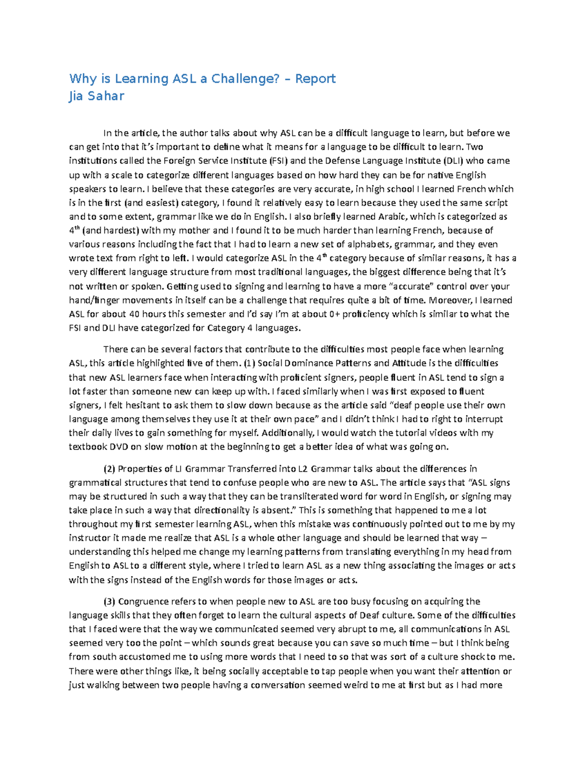 Report: Why is Learning ASL a challenge - Why is Learning ASL a ...