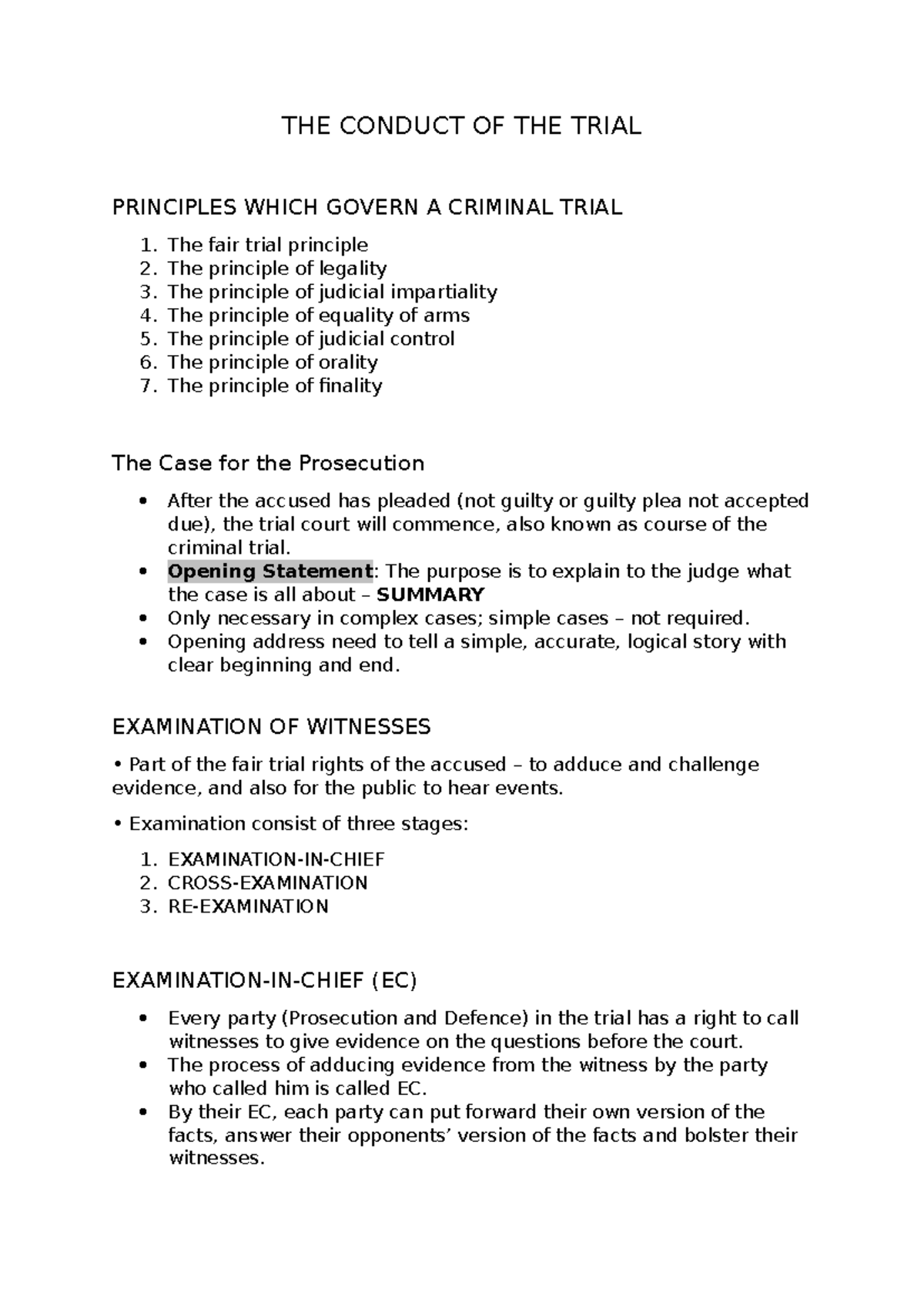 Conduct OF THE Trial - THE CONDUCT OF THE TRIAL PRINCIPLES WHICH GOVERN ...