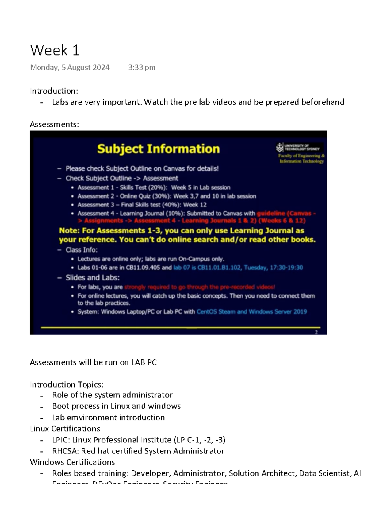 Week 1 Lecture - Netwrok Servers - Introduction: Labs are very important. Watch the pre lab ...