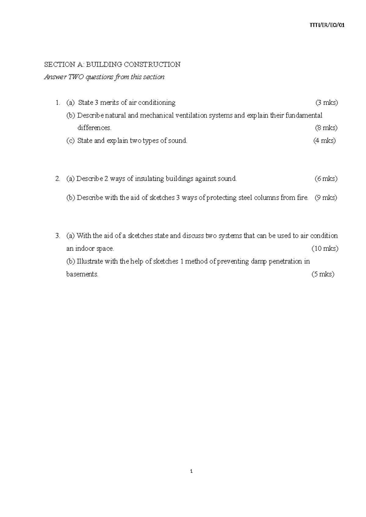 DQS btech Paper B-final - TTTI/ER/EO/ SECTION A: BUILDING CONSTRUCTION ...