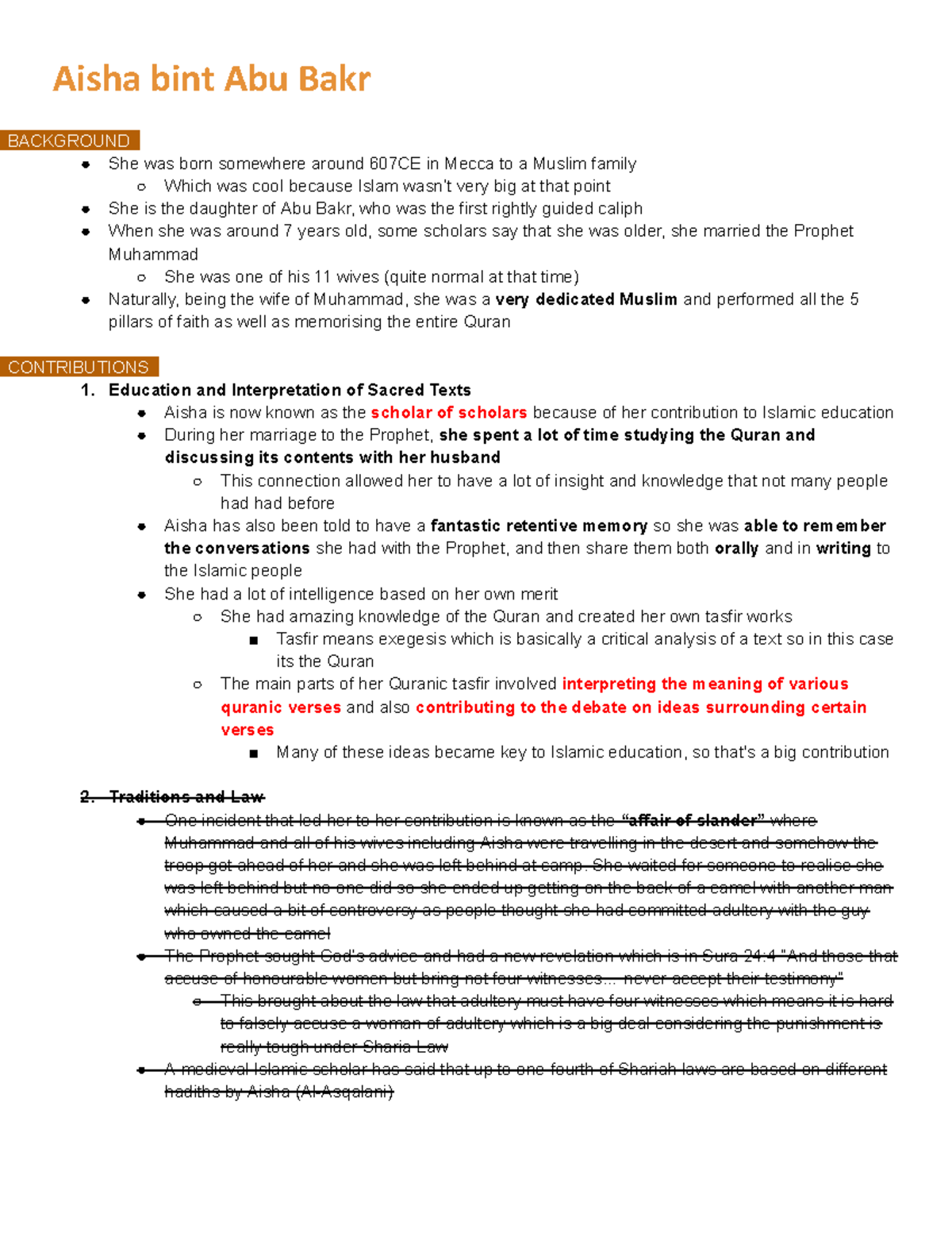 Aisha bint Abu Bakr Notes - Aisha bint Abu Bakr BACKGROUNDa She was ...