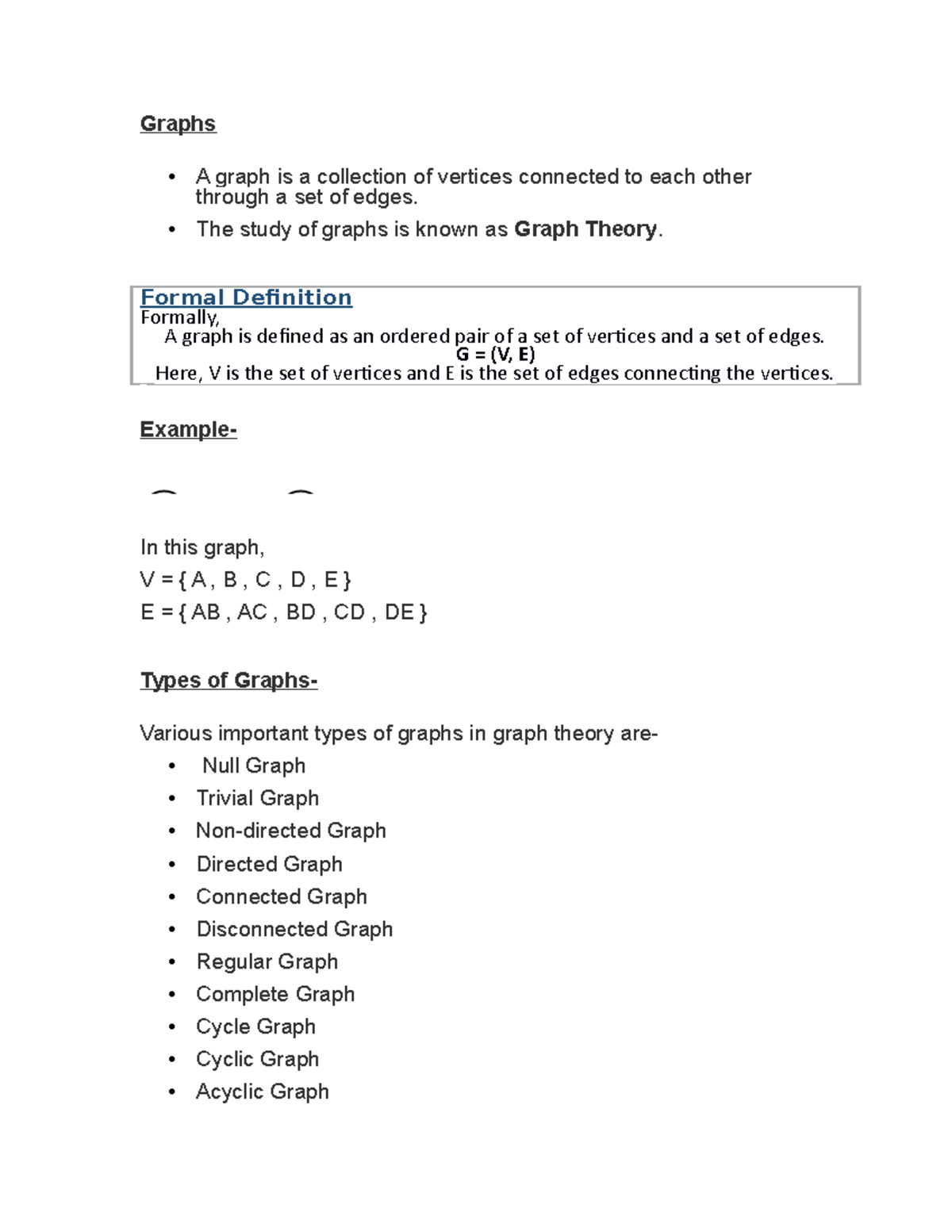Graph 1 - Notes - Graphs - A graph is a collection of vertices ...