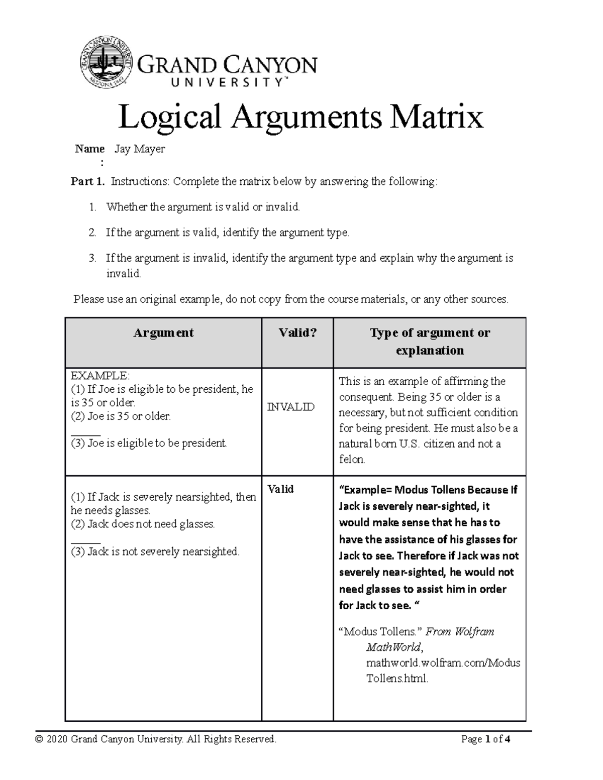 PHI-103-RS-T1Logical Arguments Matrix (3) (4) - Logical Arguments ...