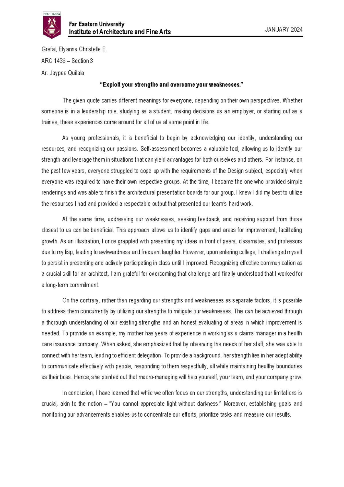 ARC1438 Grefal FA1 - Assessment Essay - Far Eastern University ...