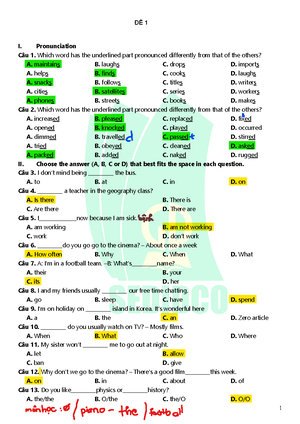 Test 1 answer key, Listening - 1 Test 1 answer key with extra ...