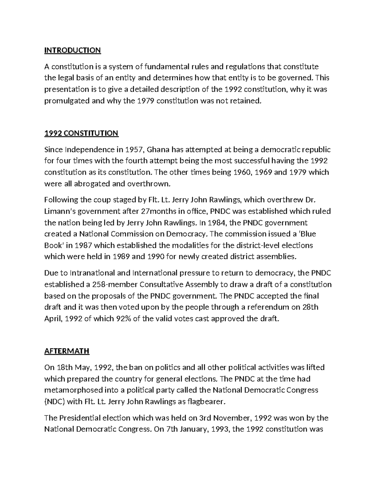 1992 Constitution Group Assignment - INTRODUCTION A constitution is a ...