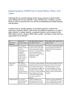 Assignment Worksheet Crispr-Cas9 - Speaking about CRISPR-Cas 9 using ...