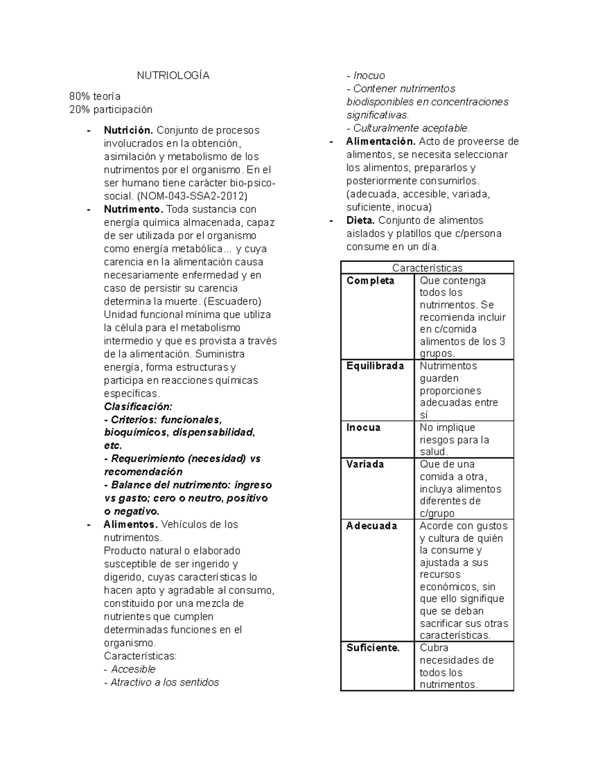 Conceptos básicos de Nutriología - NUTRIOLOGÍA 80% teoría 20% ...