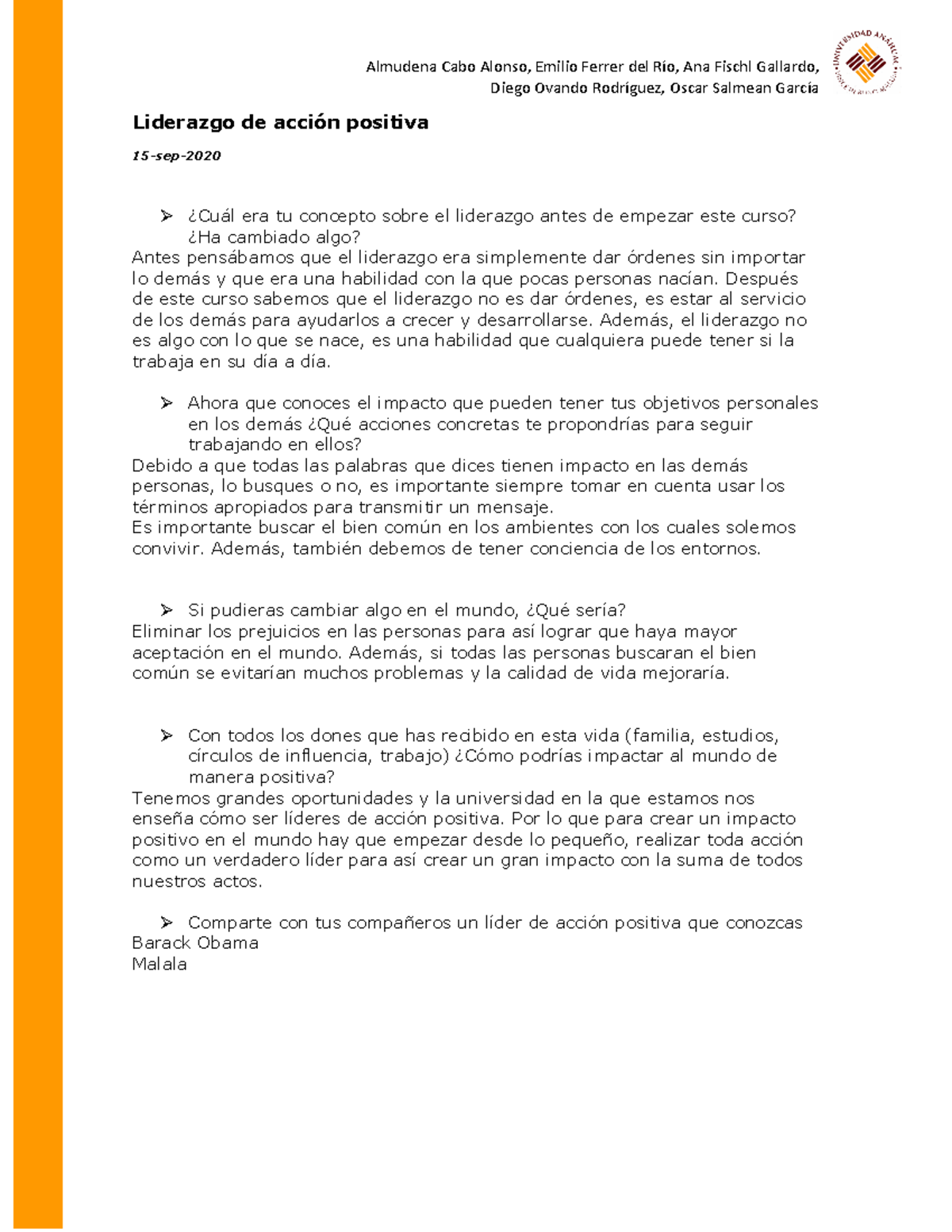 Liderazgo de acción positiva (preguntas dinámica) - Almudena Cabo ...