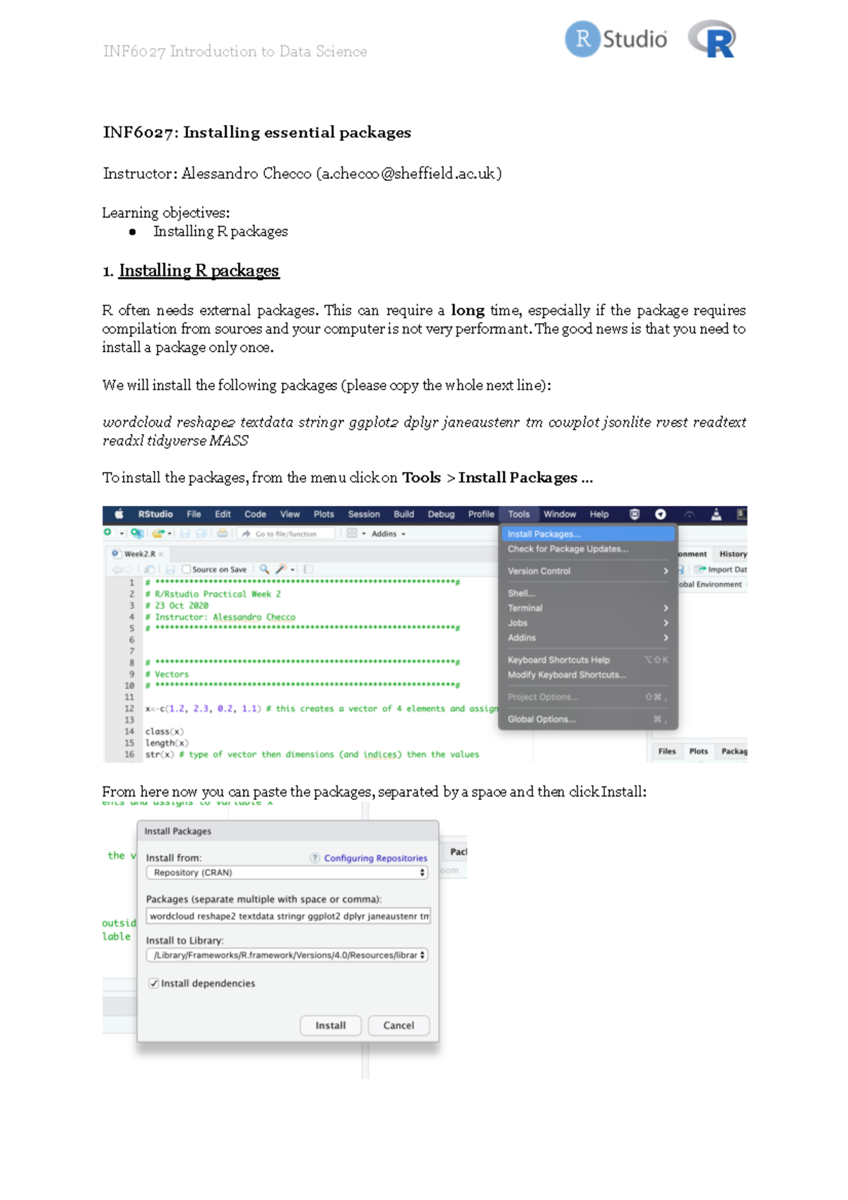INF6027 - Install essential packages - INF6027 Introduction to Data Science INF6027: Installing ...