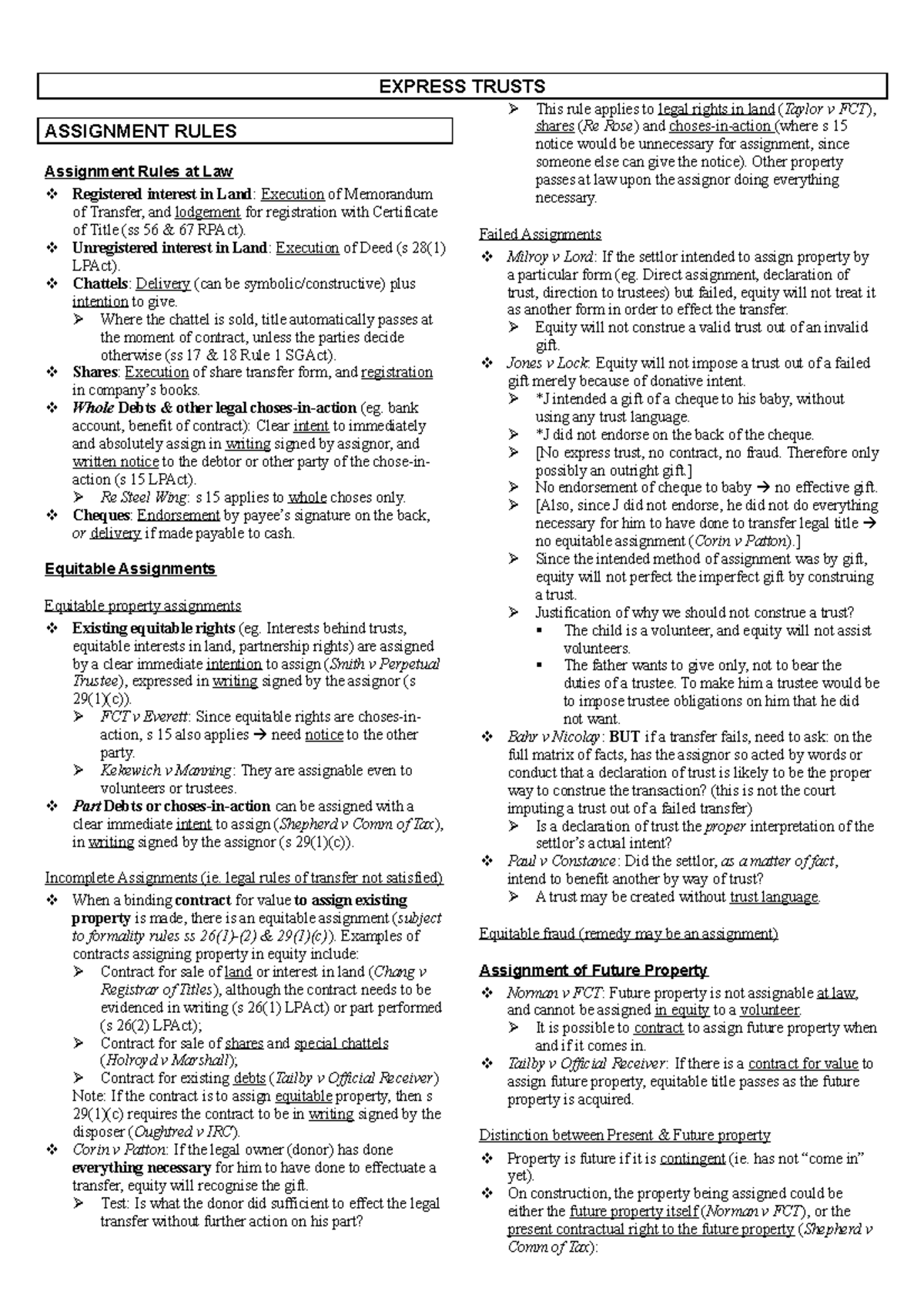 Equity 6 - ASSIGNMENT RULES Assignment Rules at Law Registered interest ...