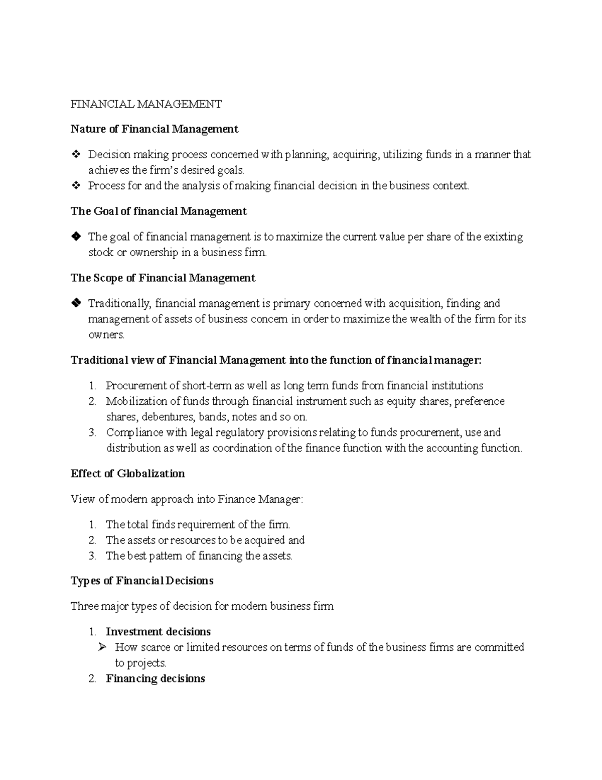 Financial Management - Process for and the analysis of making financial ...