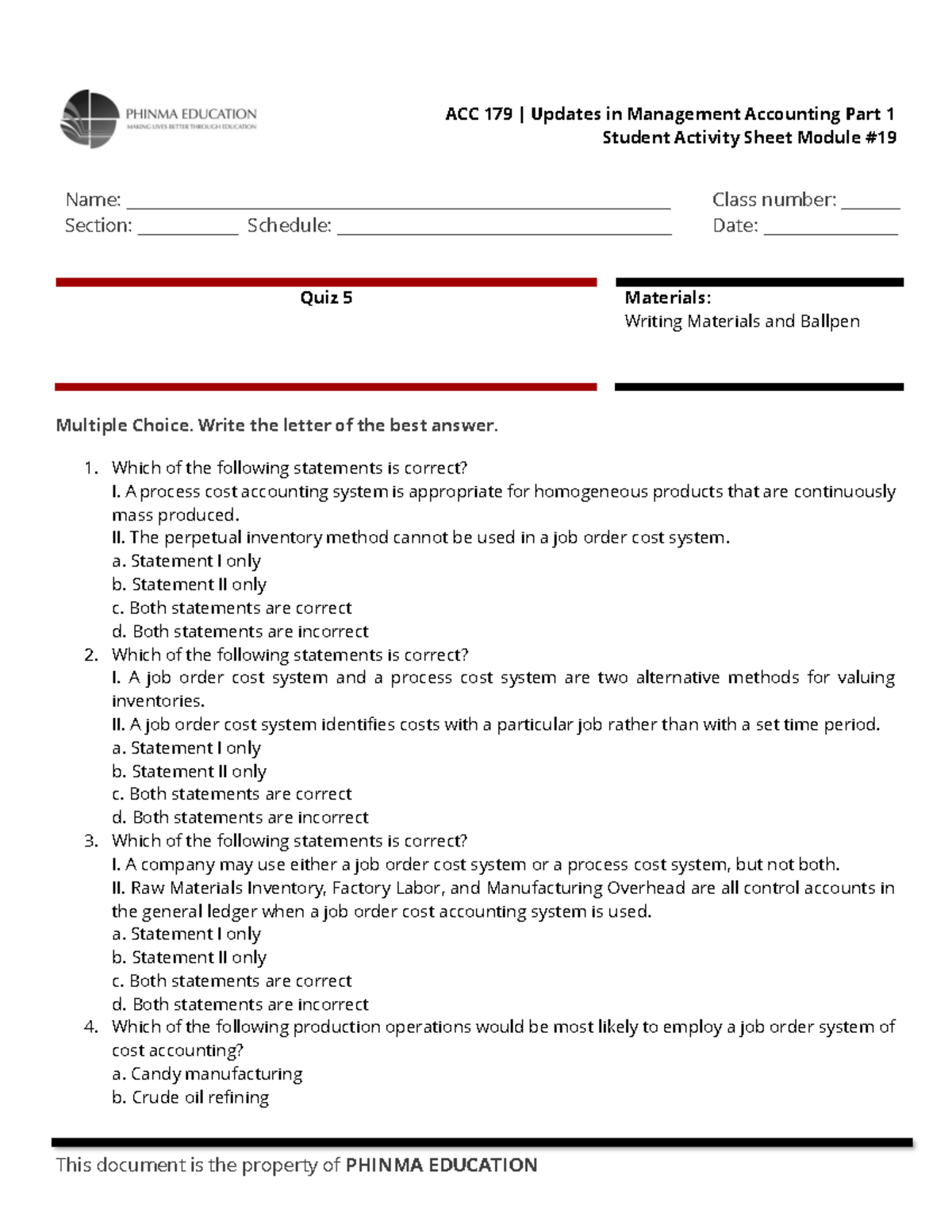 ACC-179 SAS Day-19 - Quiz-1 - Student Activity Sheet Module # Name: - Studocu