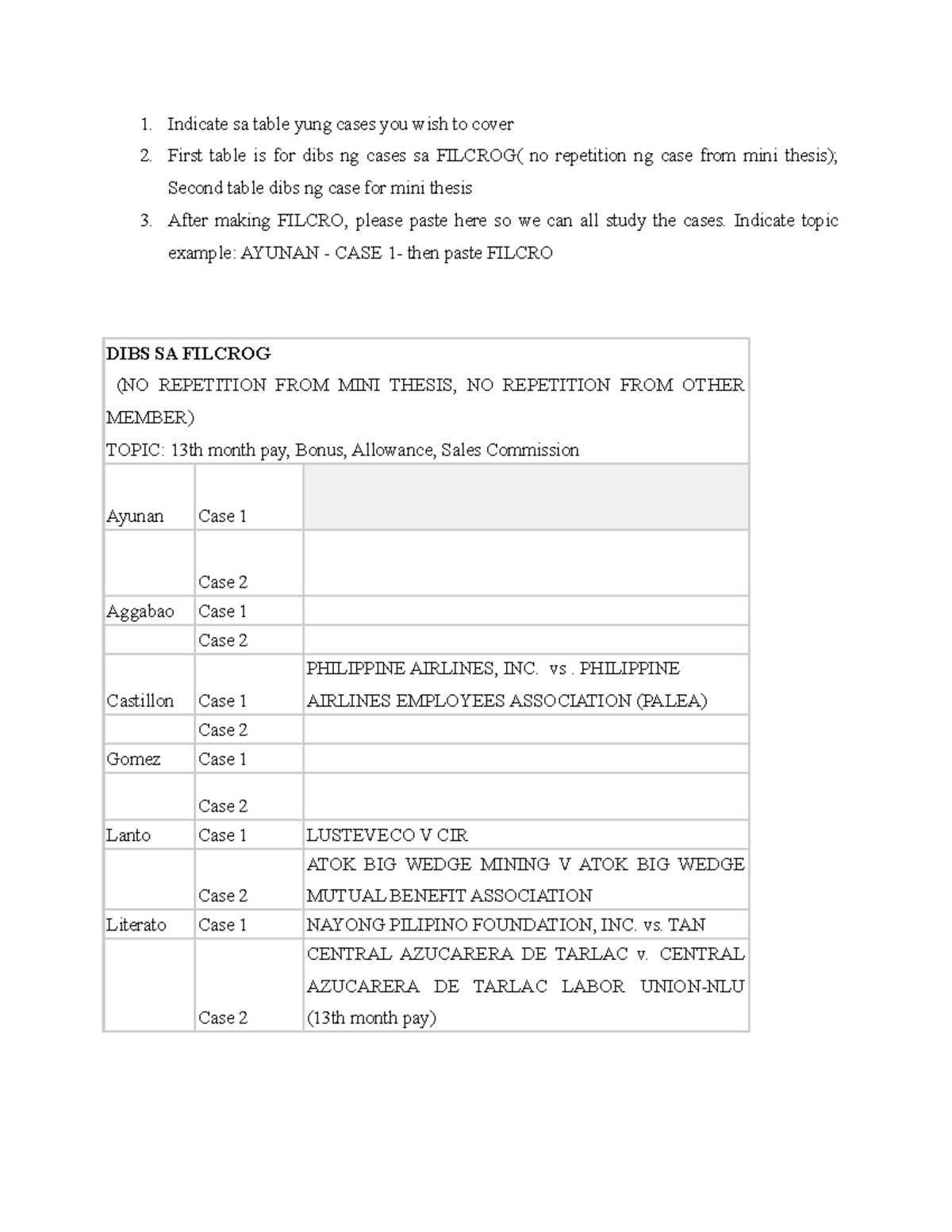 TEAM Charlie MINI Thesis - Indicate sa table yung cases you wish to ...
