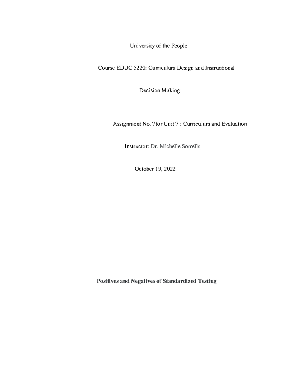 Assignment 7 for Unit 7 EDUC 5220 - University of the People Course ...