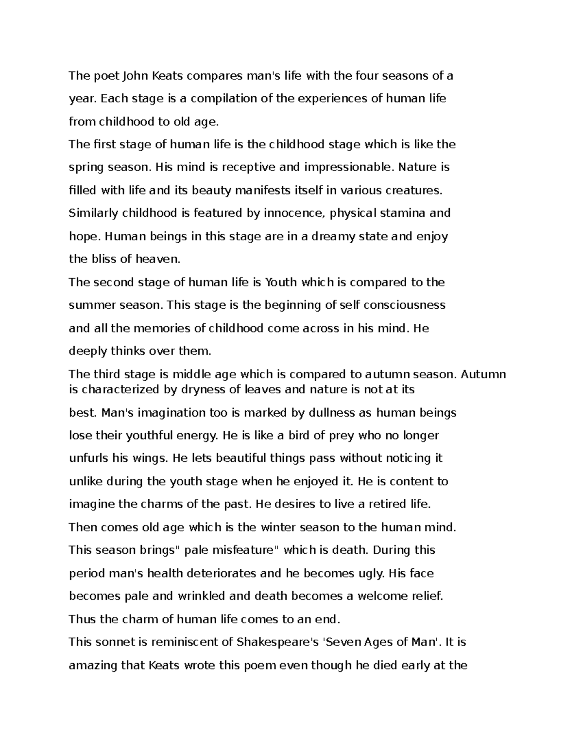The human seasons explanation - The poet John Keats compares man's life ...