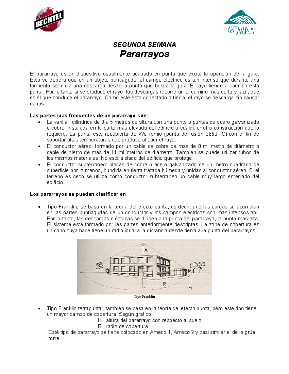 2. Segunda semana Pararrayos - SEGUNDA SEMANA Pararrayos El pararrayo ...